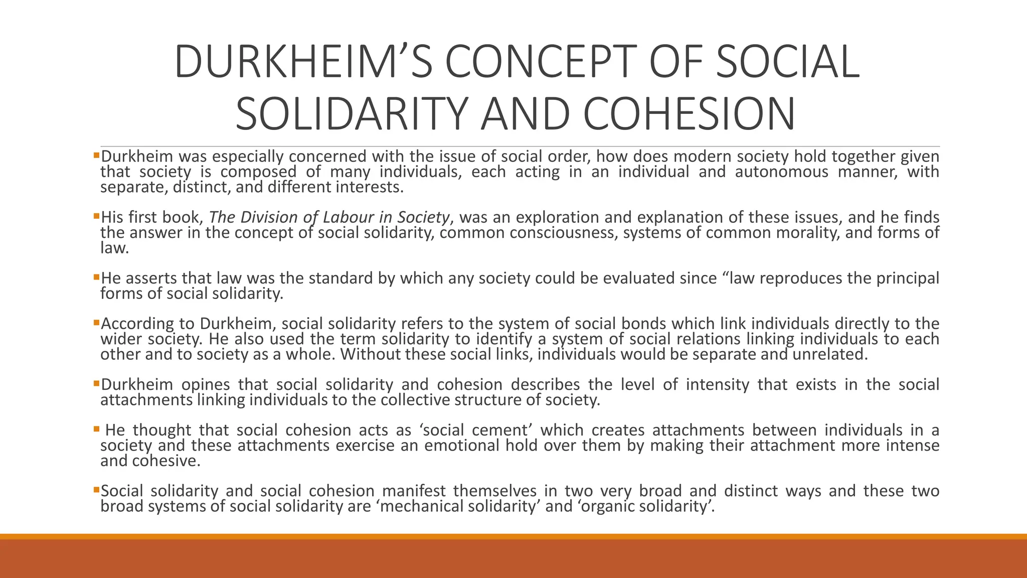 UNIT 2 EMILE DURKHEIM and his concept of social solidarity and social ...