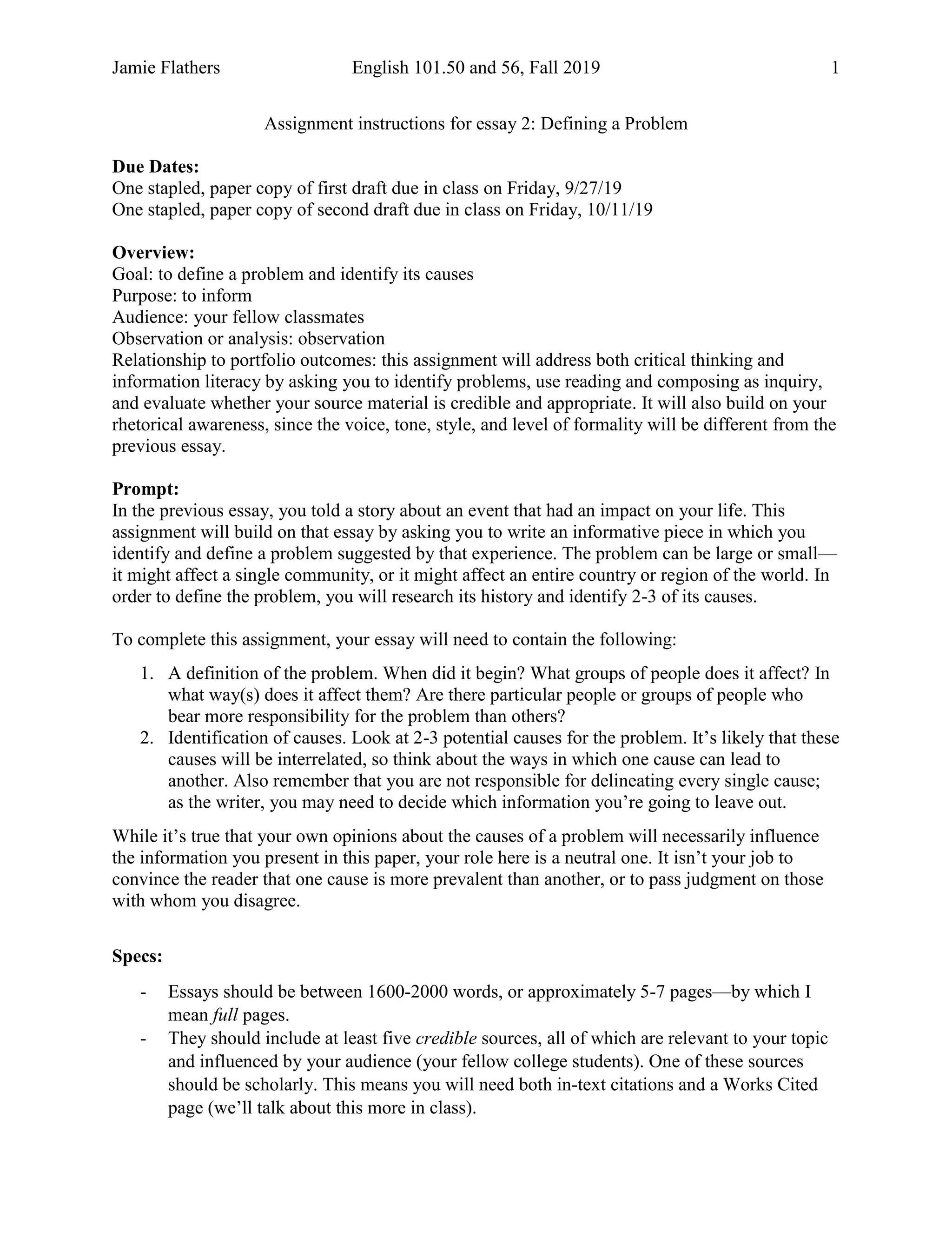 Unit2 essay instructions | PDF