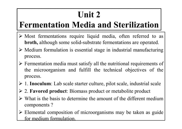 Unit 2 fermentation media and sterilization | PDF | Gardening | Home ...