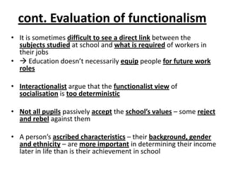 GCE Sociology Revision (AQA)- Unit 2 Education- Functionalist and the ...