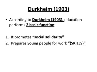 GCE Sociology Revision (AQA)- Unit 2 Education- Functionalist and the ...