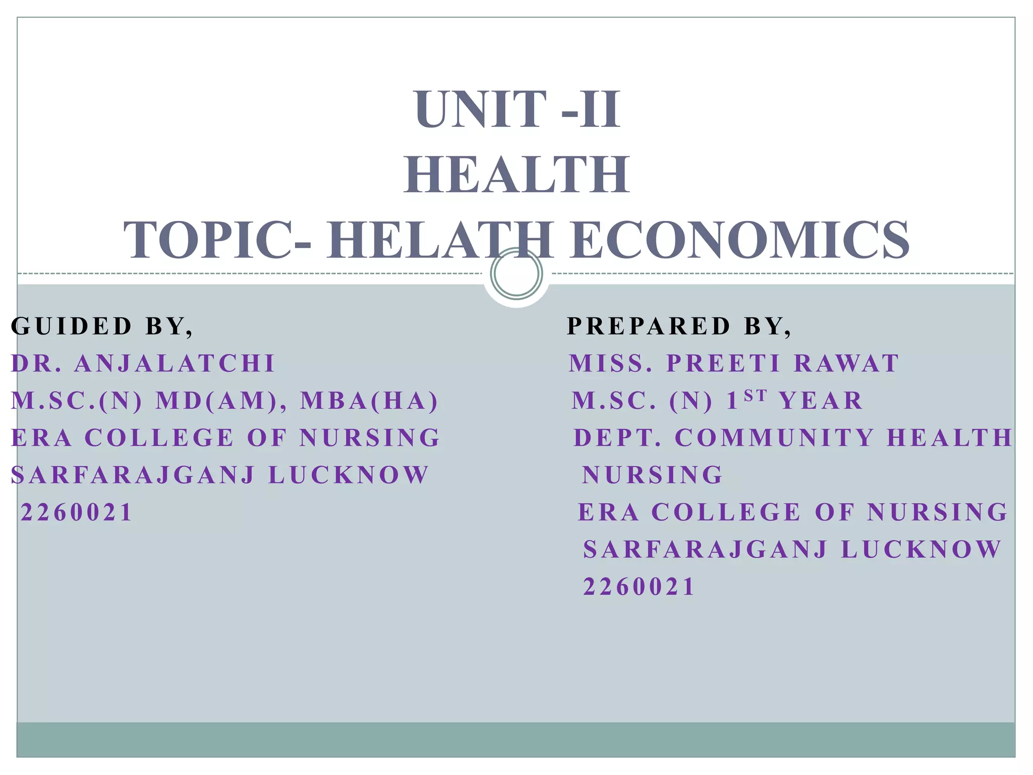 health economics in nursing | PPT