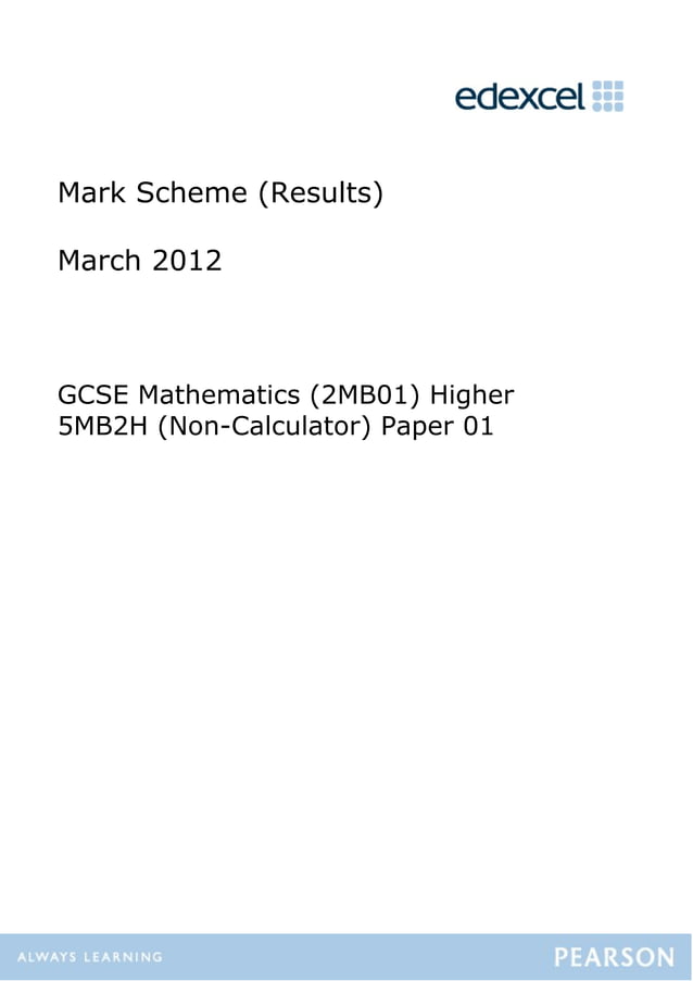Unit 2 higher_mark_scheme_march_2012 | PDF