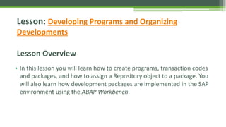 Unit 2 - Object Navigator, Repository and ABAP Programs | PPTX