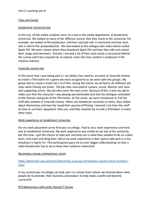 Unit 2 learning aim d | DOCX