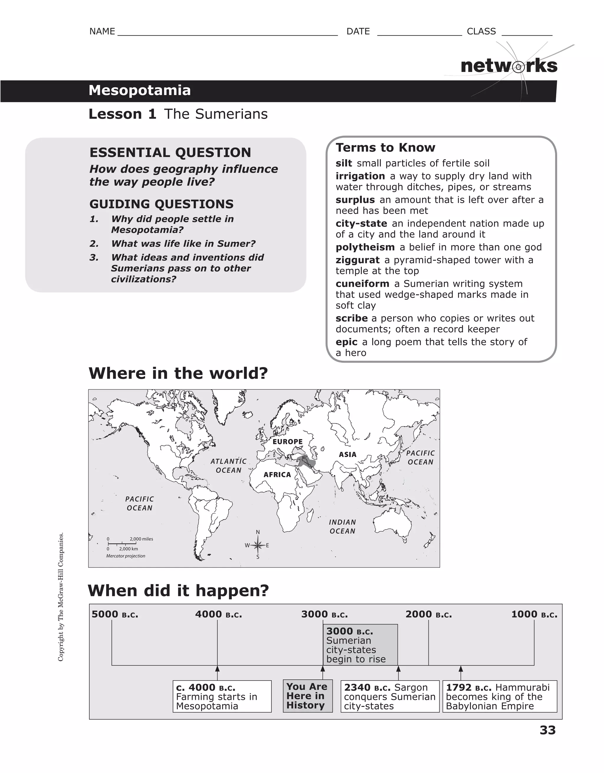 Unit 2, lesson 1 2 mesopotamia workbook | PDF