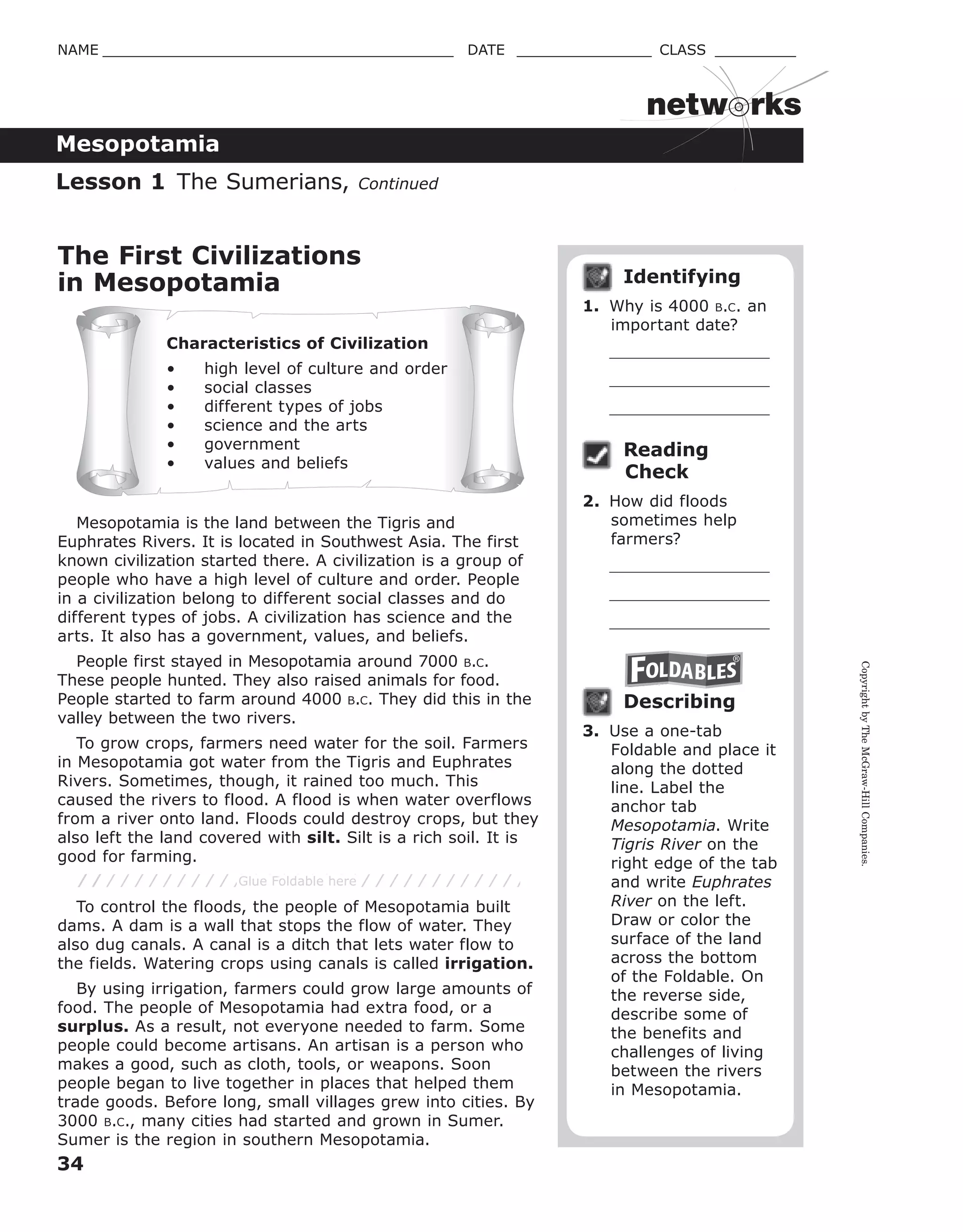Unit 2, lesson 1 2 mesopotamia workbook | PDF