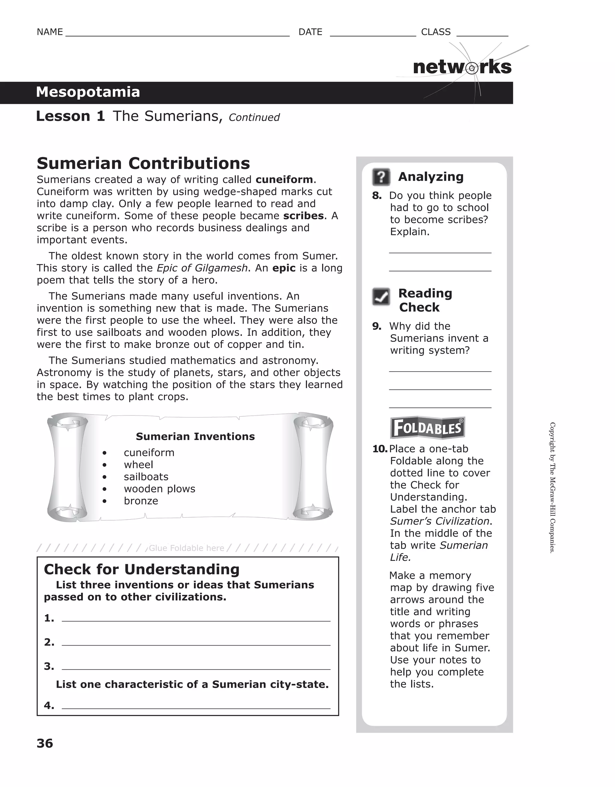 Unit 2, lesson 1 2 mesopotamia workbook | PDF