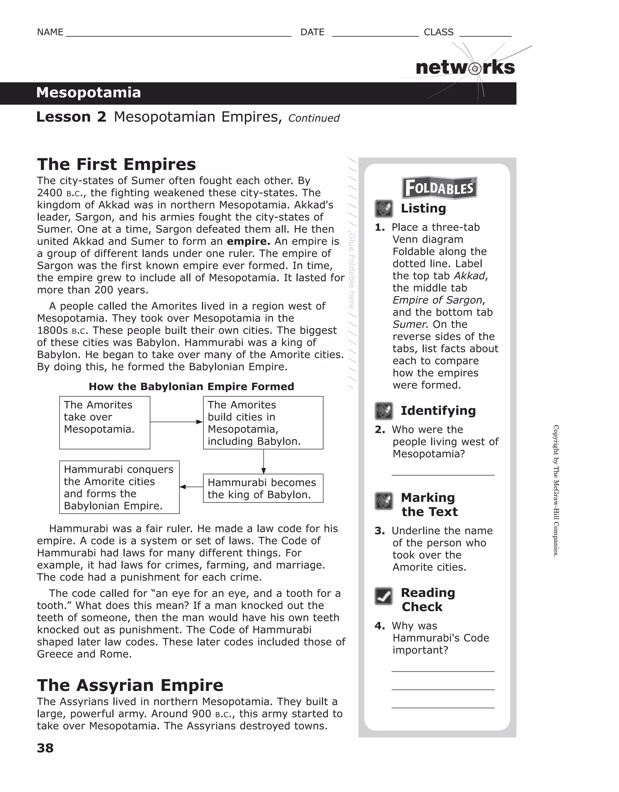 Unit 2, lesson 1 2 mesopotamia workbook | PDF