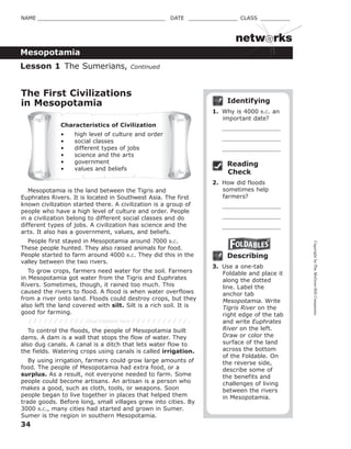 Unit 2, lesson 1 2 mesopotamia workbook | PDF