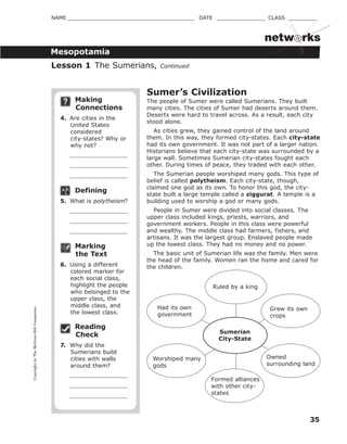 Unit 2, lesson 1 2 mesopotamia workbook | PDF