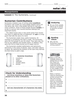 Unit 2, lesson 1 2 mesopotamia workbook | PDF