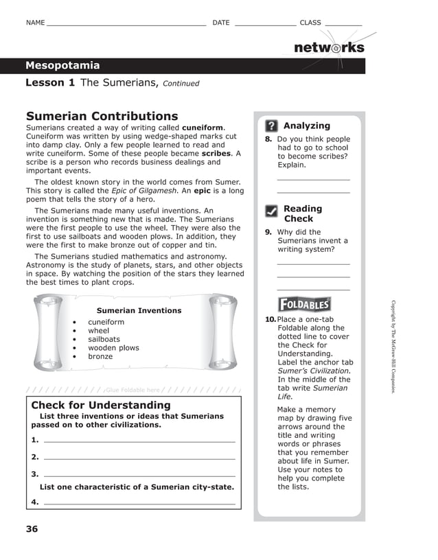 Unit 2, lesson 1 2 mesopotamia workbook | PDF
