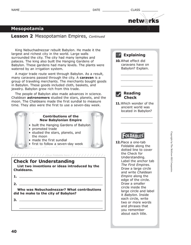 Unit 2, lesson 1 2 mesopotamia workbook | PDF