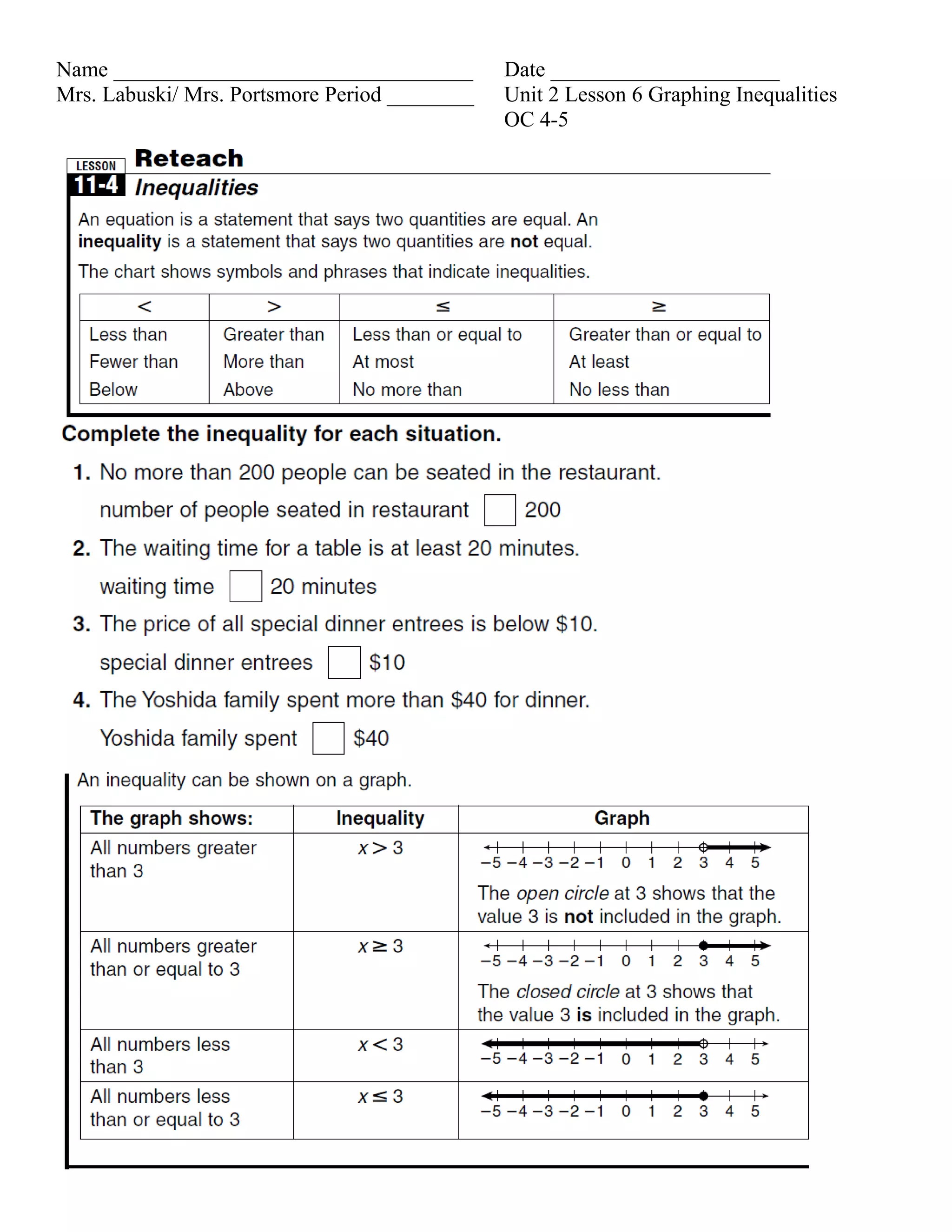 Unit 2 lesson 6 graphing inequailities | DOC