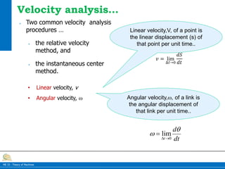 Kinematics velocity analysis unit 2 lesson 7 | PDF