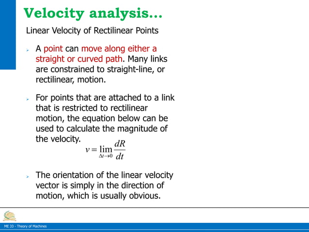 Kinematics velocity analysis unit 2 lesson 7 | PDF