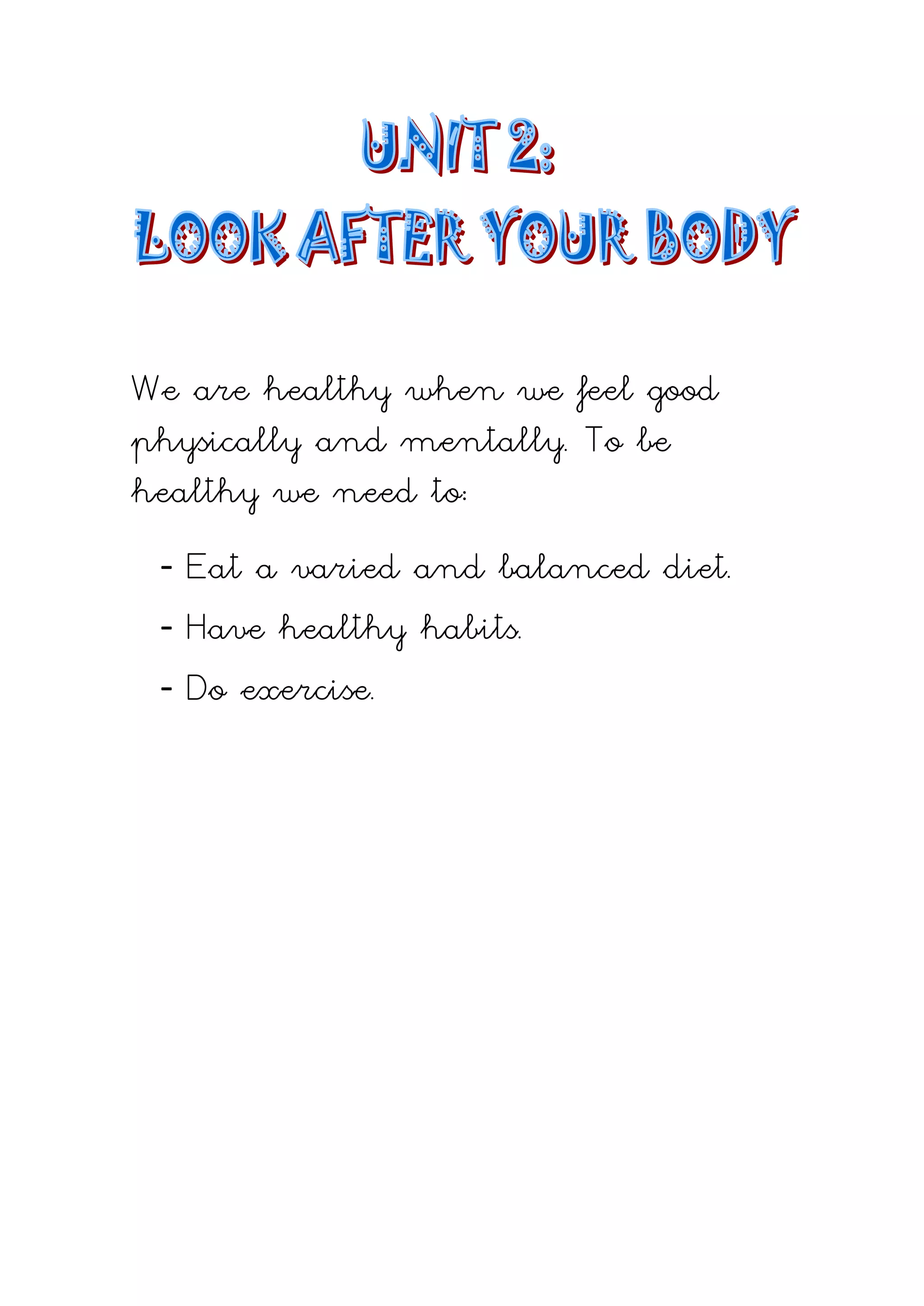 Unit 2 look after your body | PDF | Healthy Living