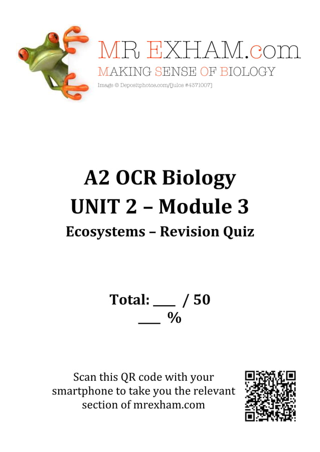 A2 OCR Biology - Unit 2 Module 3 Revision Test | DOCX