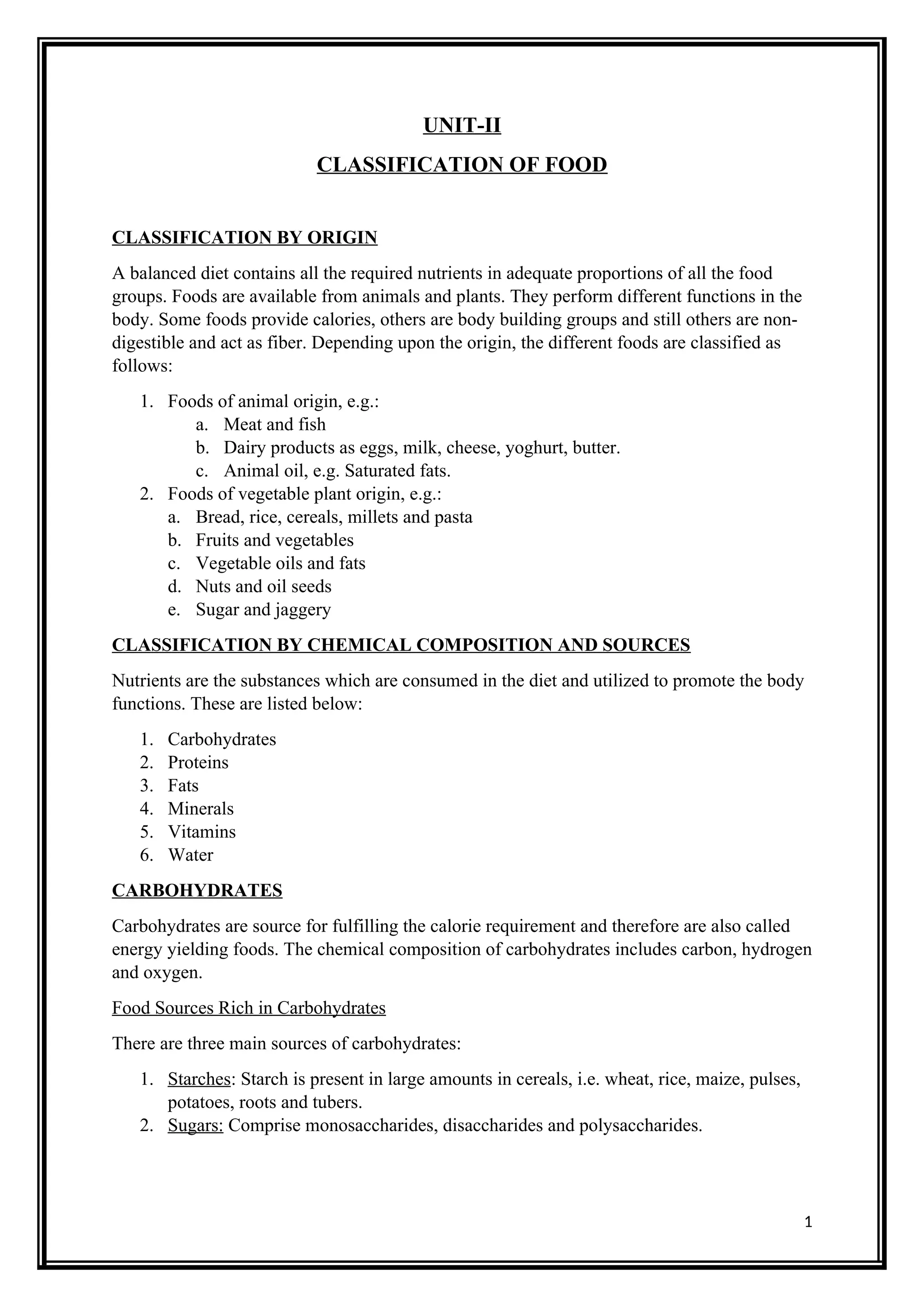 classification of food, in the terms of nutrition | DOCX