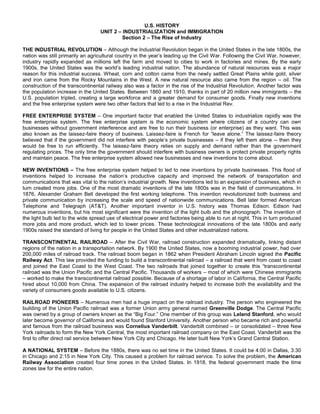 Unit 2 notes (industrialization and immiigration) | PDF