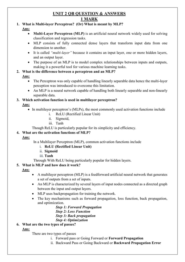 22PCOAM16 ML UNIT 2 NOTES & QB QUESTION WITH ANSWERS | PDF
