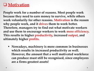 IGCSE BUsiness Studies Unit 2 people in business lecture ppt | PPTX