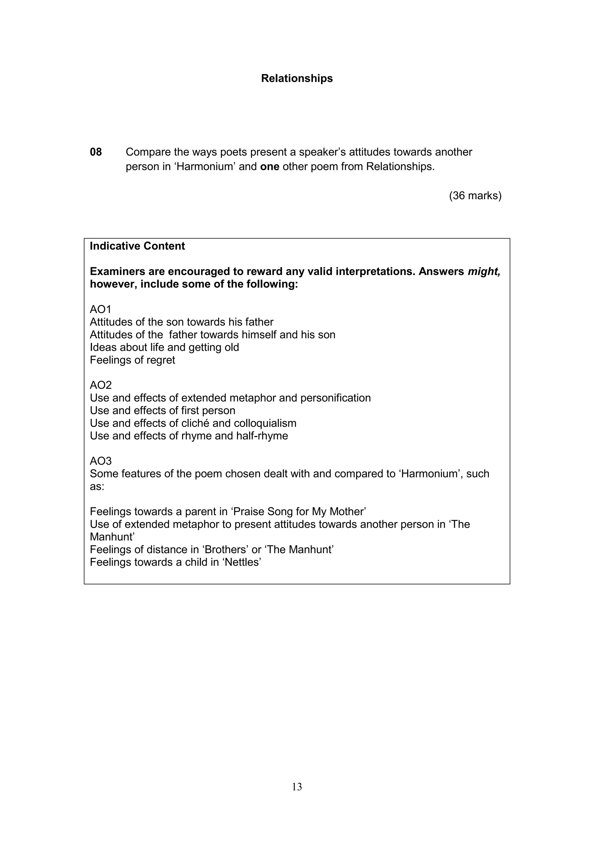 Unit 2 poetry mark scheme (higher) | PDF