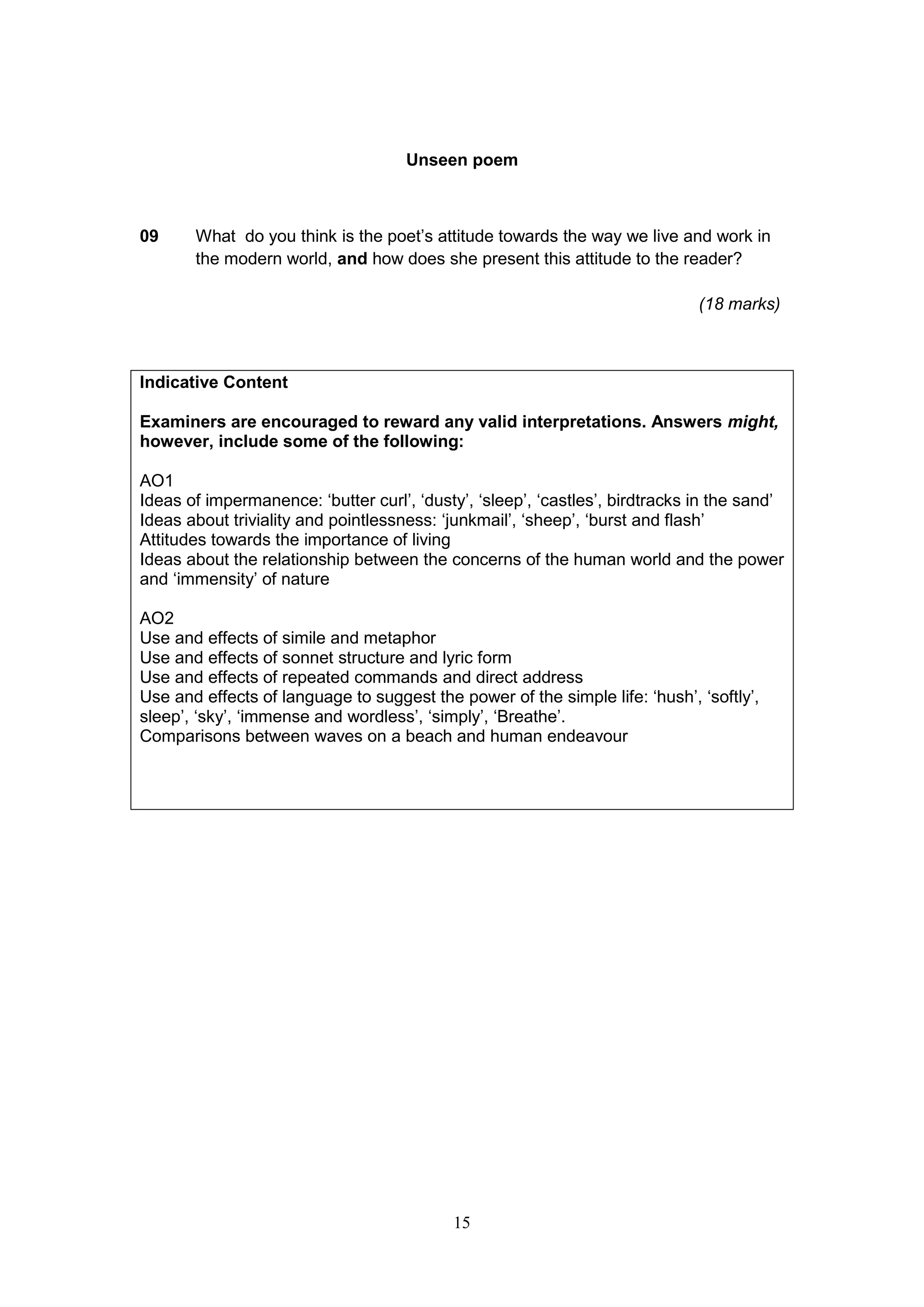 Unit 2 poetry mark scheme (higher) | PDF