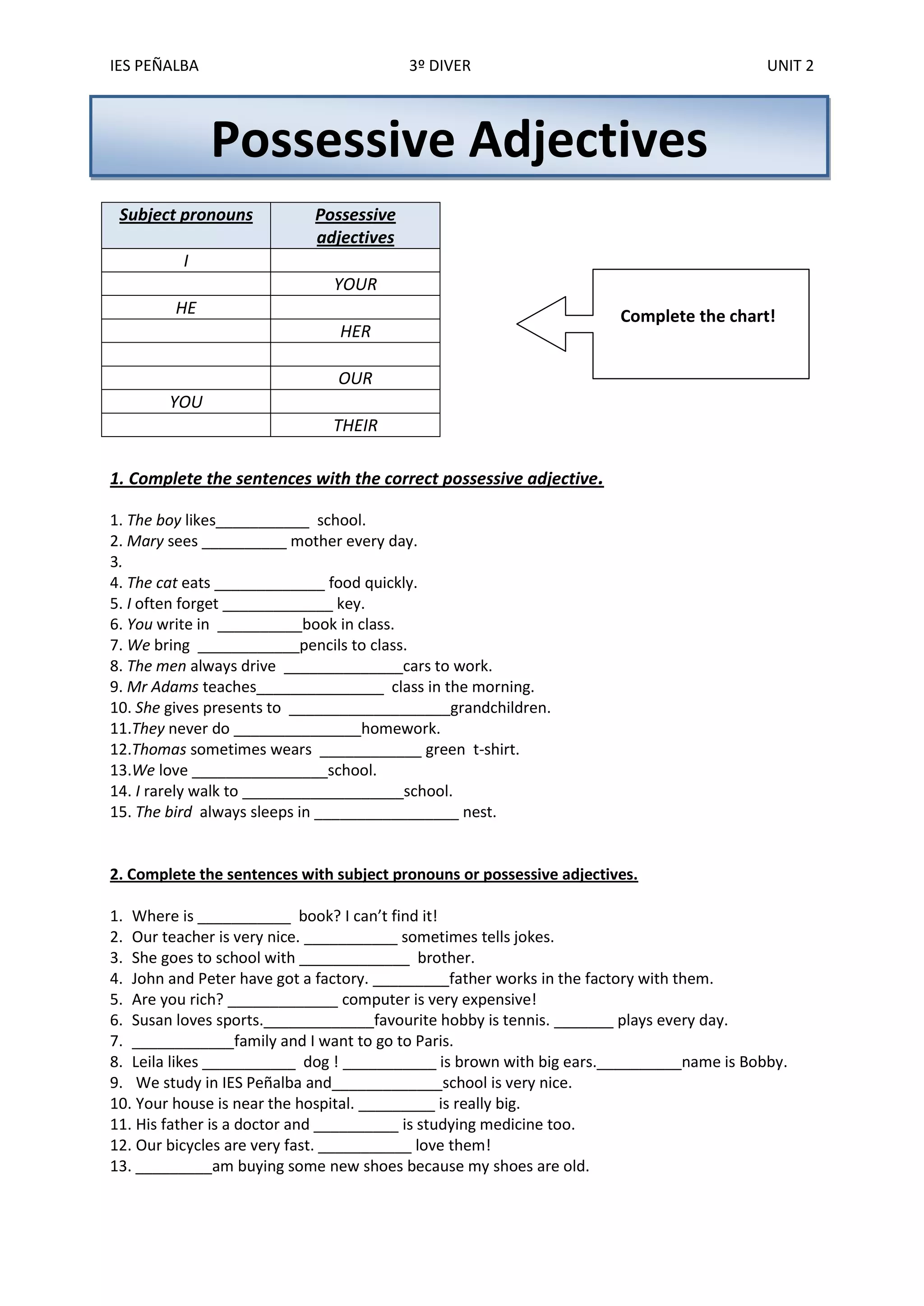 Unit 2 possessive adjectives | PDF | Children\'s Clothing | Style & Fashion