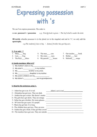 Unit 2 possessive adjectives | PDF