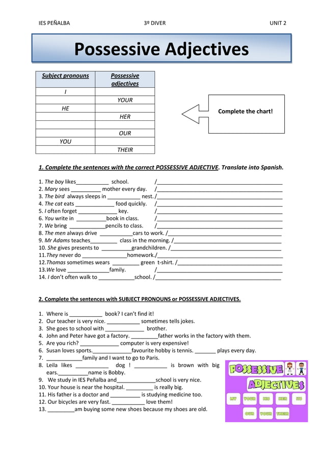 Unit 2 possessive adjectives | PDF