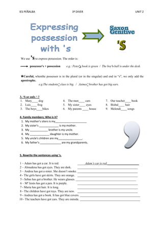 Unit 2 possessive adjectives | PDF