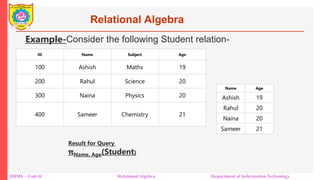 UNIT 2 relational algebra and Structured Query Language | PPT