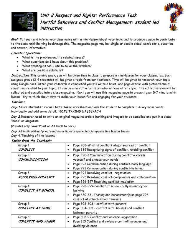 Unit 2 respect and rights performance task student handout | DOCX ...