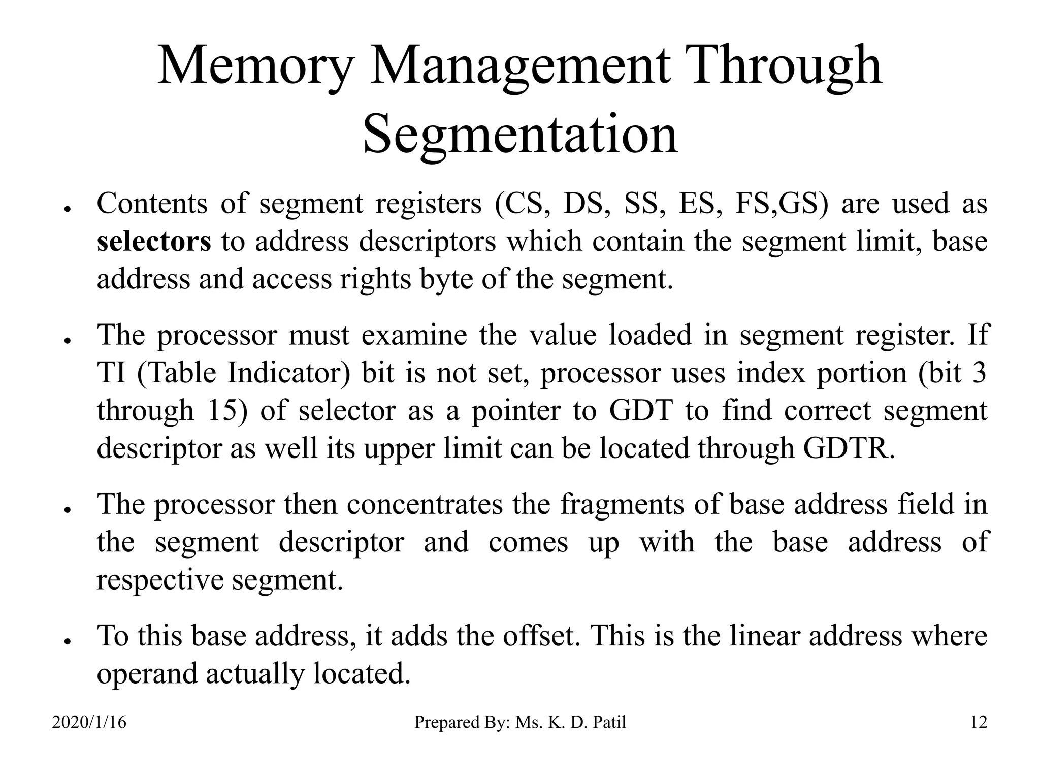PAI Unit 2 Segmentation in 80386 microprocessor | PPT PAI Unit 2 Segmentation in 80386 microprocessor | PPT