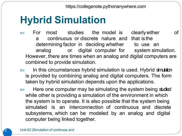 Unit 2_ Simulation of Continuous and Discrete System.pptx | Physics ...