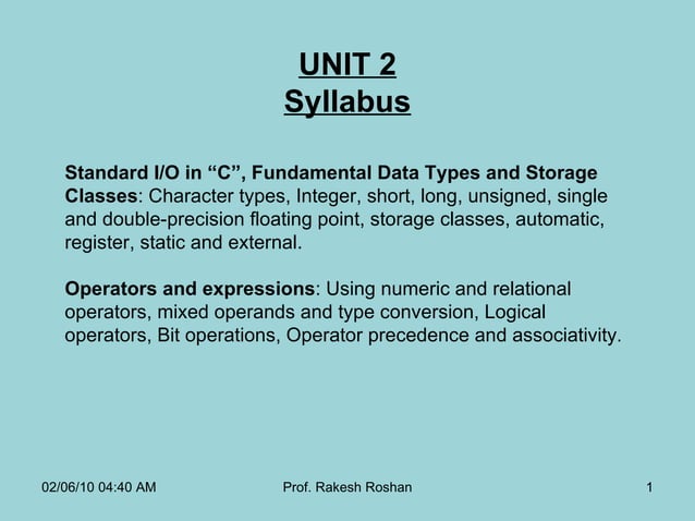 C language Unit 2 Slides, UPTU C language | PPT