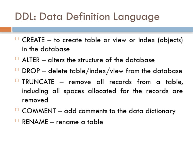 Sql Data Definition Language Ddl Command Ppt