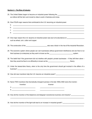 Unit 2 study guide (immigration and industrialization) | PDF