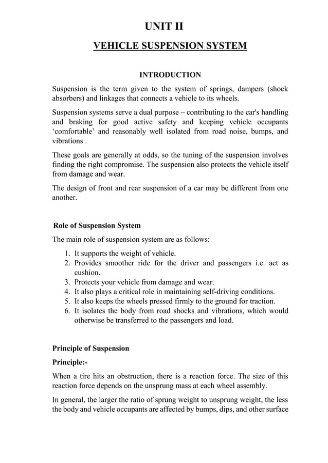 Unit 2 : Suspension System | PDF