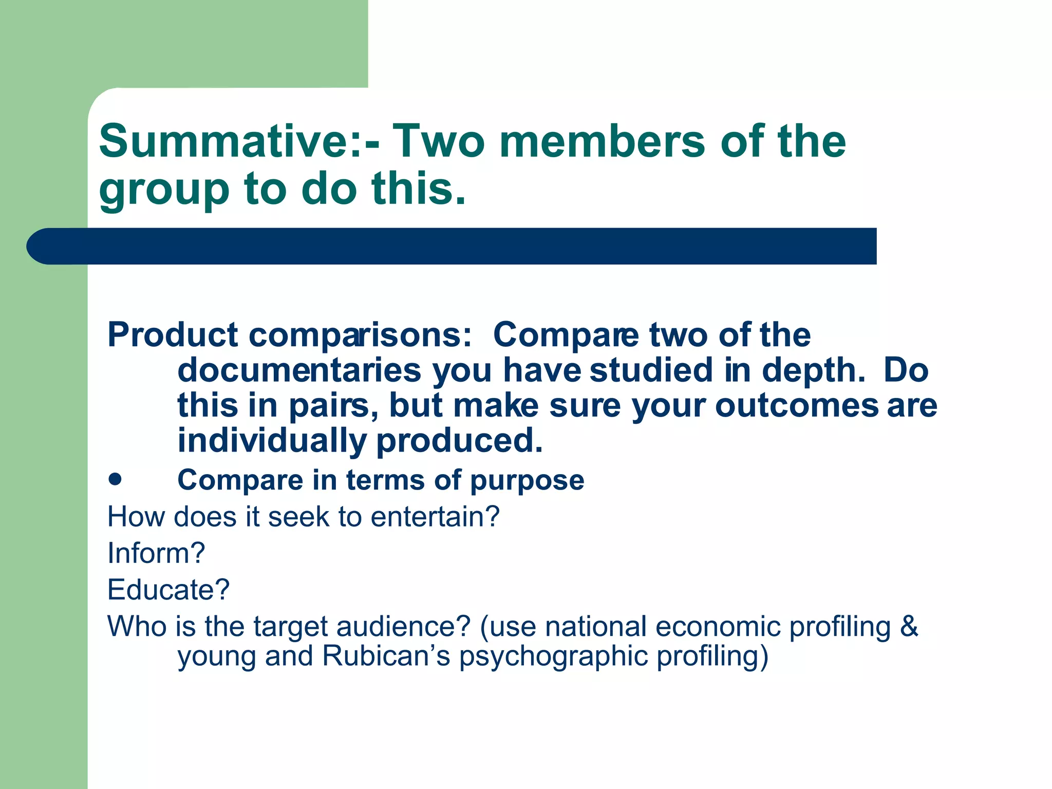 Unit 2 Task 1 Parts B & C | PPT | Documentary | Genres