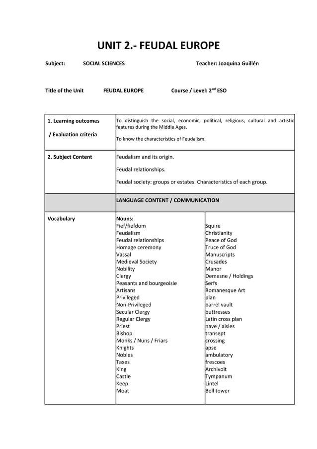 Unit 2 Feudal Europe - template clil | DOC