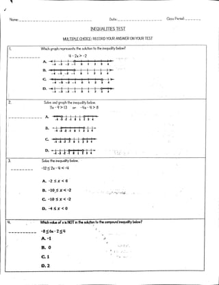 Unit 2 test algebra | PDF