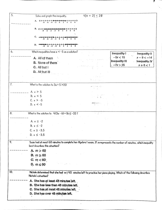 Unit 2 test algebra | PDF | Education