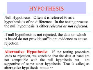 Unit 2 Testing of Hypothesis - Hypothesis - Null, Alternative, Type 1 ...