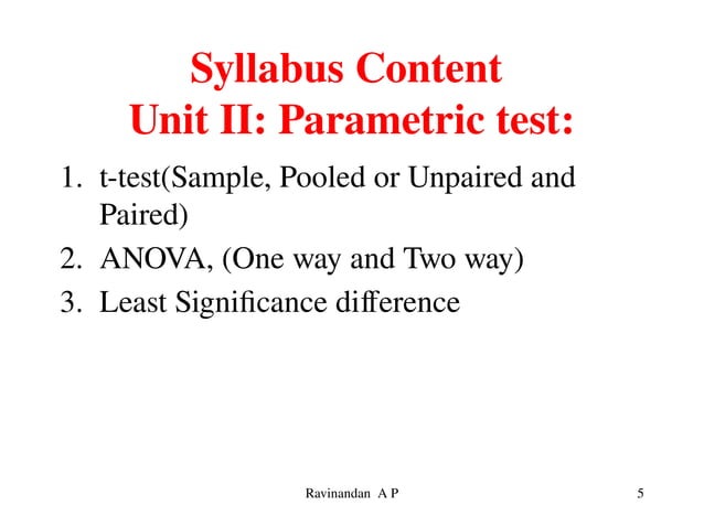 Unit 2 Testing Of Hypothesis Parametric Test Biostatistics And