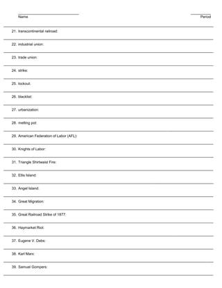 Unit 2 vocab (industrialization and immigration) | PDF