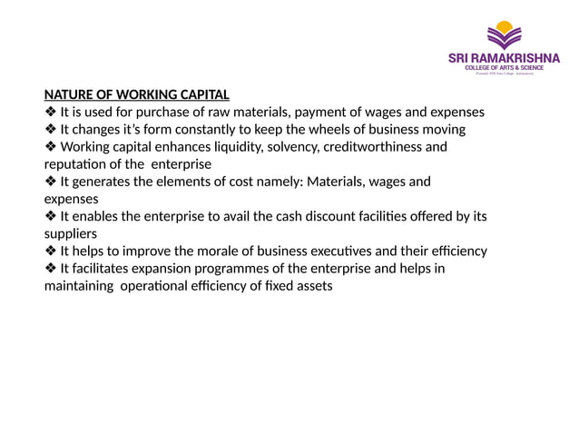 WORKING CAPITAL MANAGEMENT AND ITS USES FOR BUSINESS | PPTX