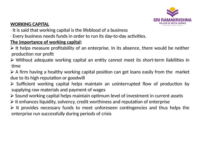 WORKING CAPITAL MANAGEMENT AND ITS USES FOR BUSINESS | PPTX